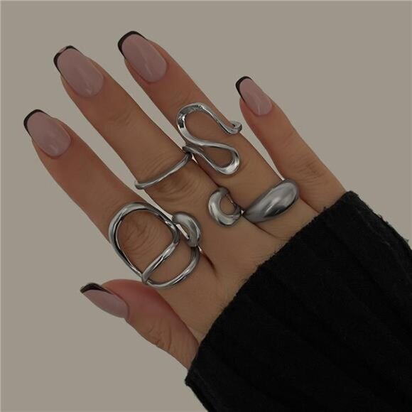 Jewelry | Chunky Silver Rings Set Adjustable Stacking Knuckle Rings ...
